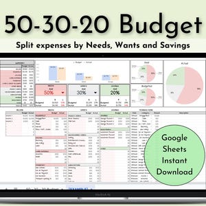 50-30-20 Planner for Google Sheets, Monthly Budget Template, Google ...