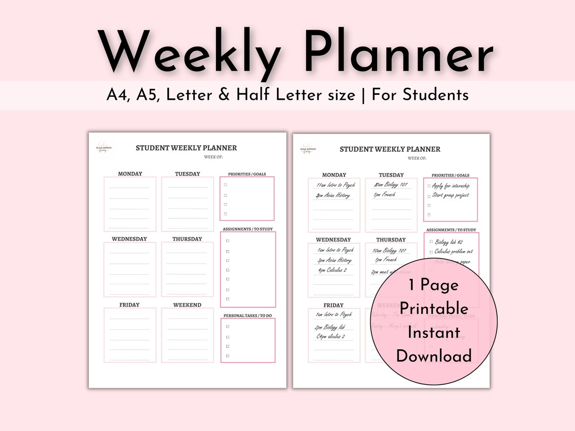 Student Planner, Academic Planner, Student Weekly Planner, College ...