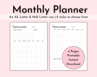 Monthly Planner (compact), Month at a Glance, Printable Planner ...