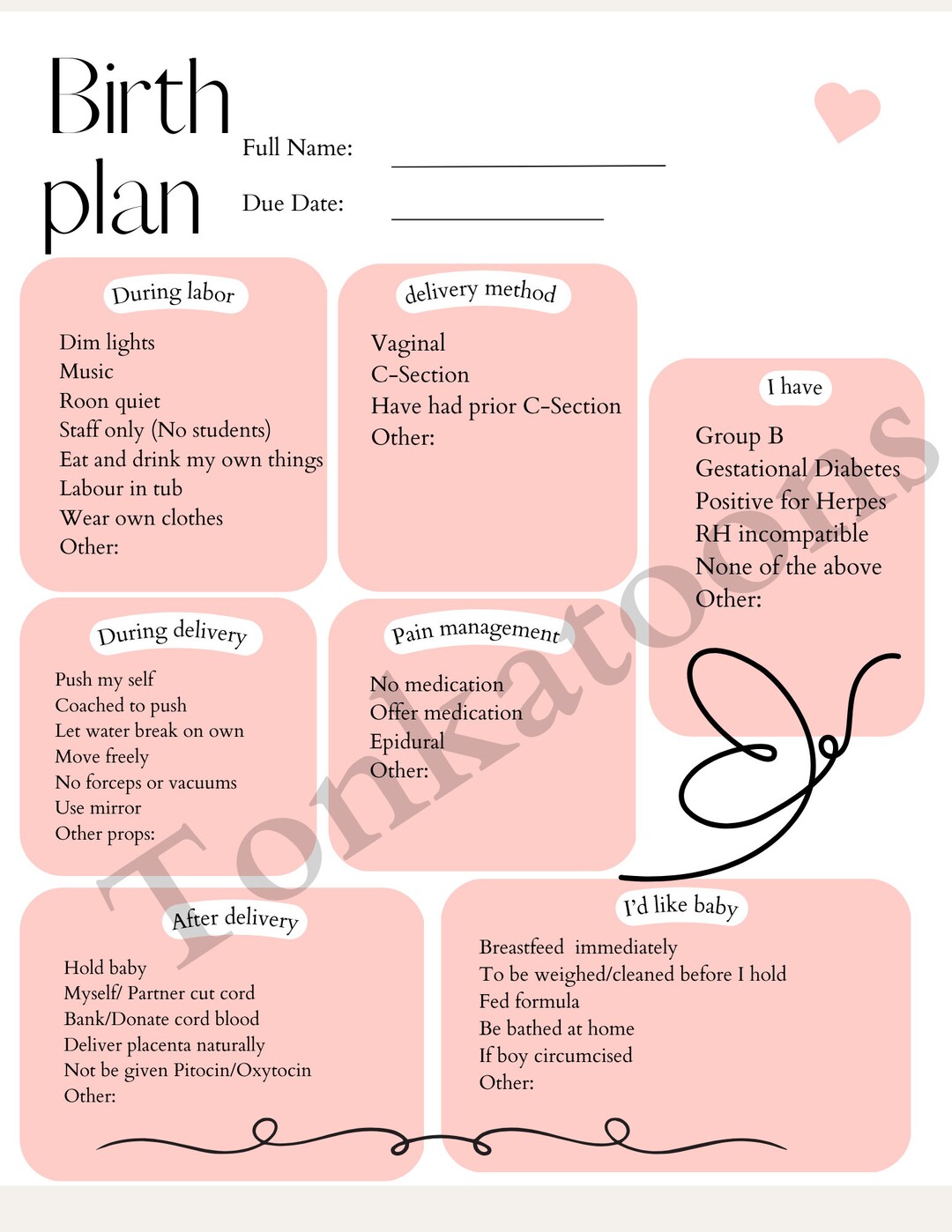 Simple Pink Girly Birth Plan Template - Etsy