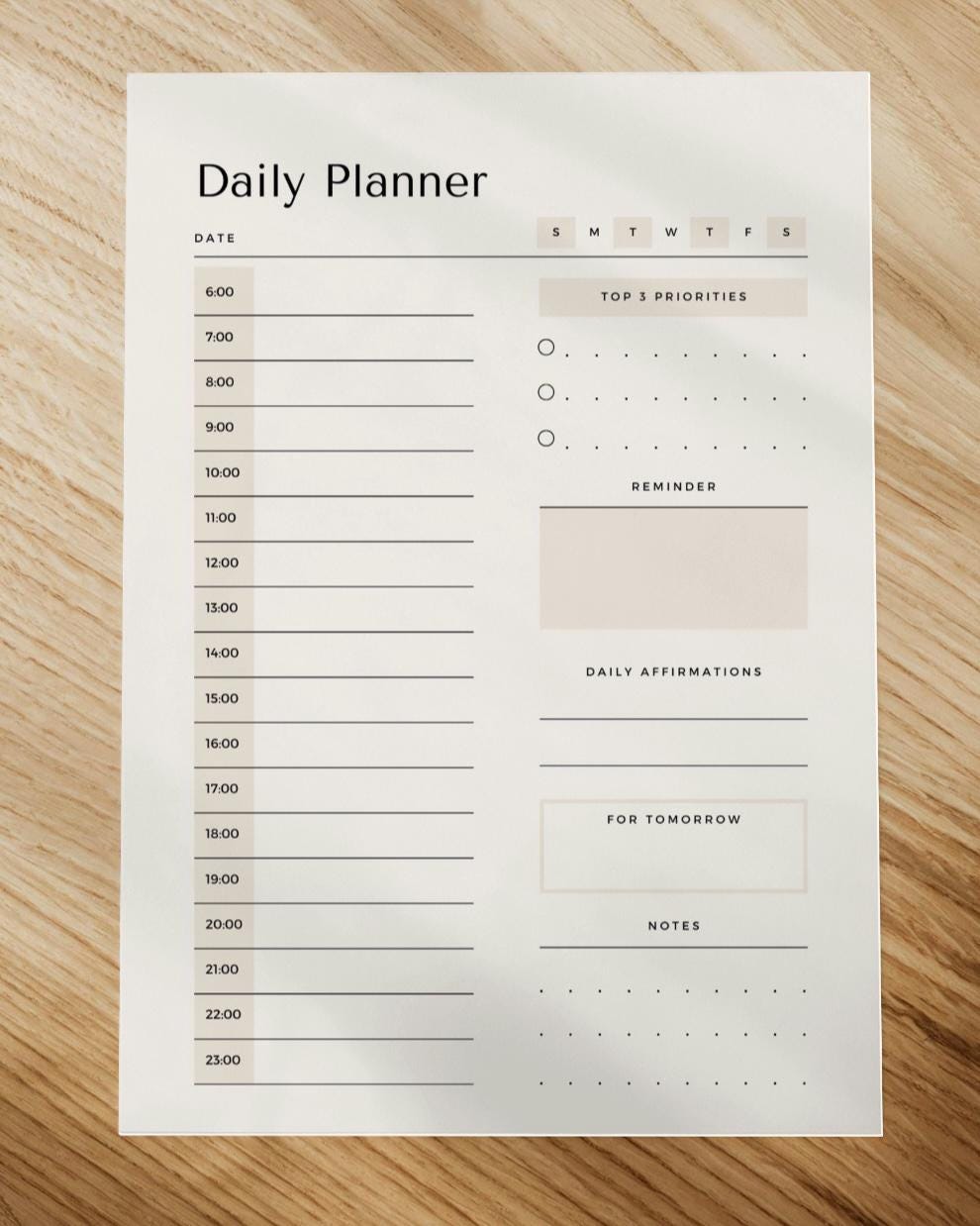 Daily Planner Printable to Do List Minimalist Productivity Instant ...