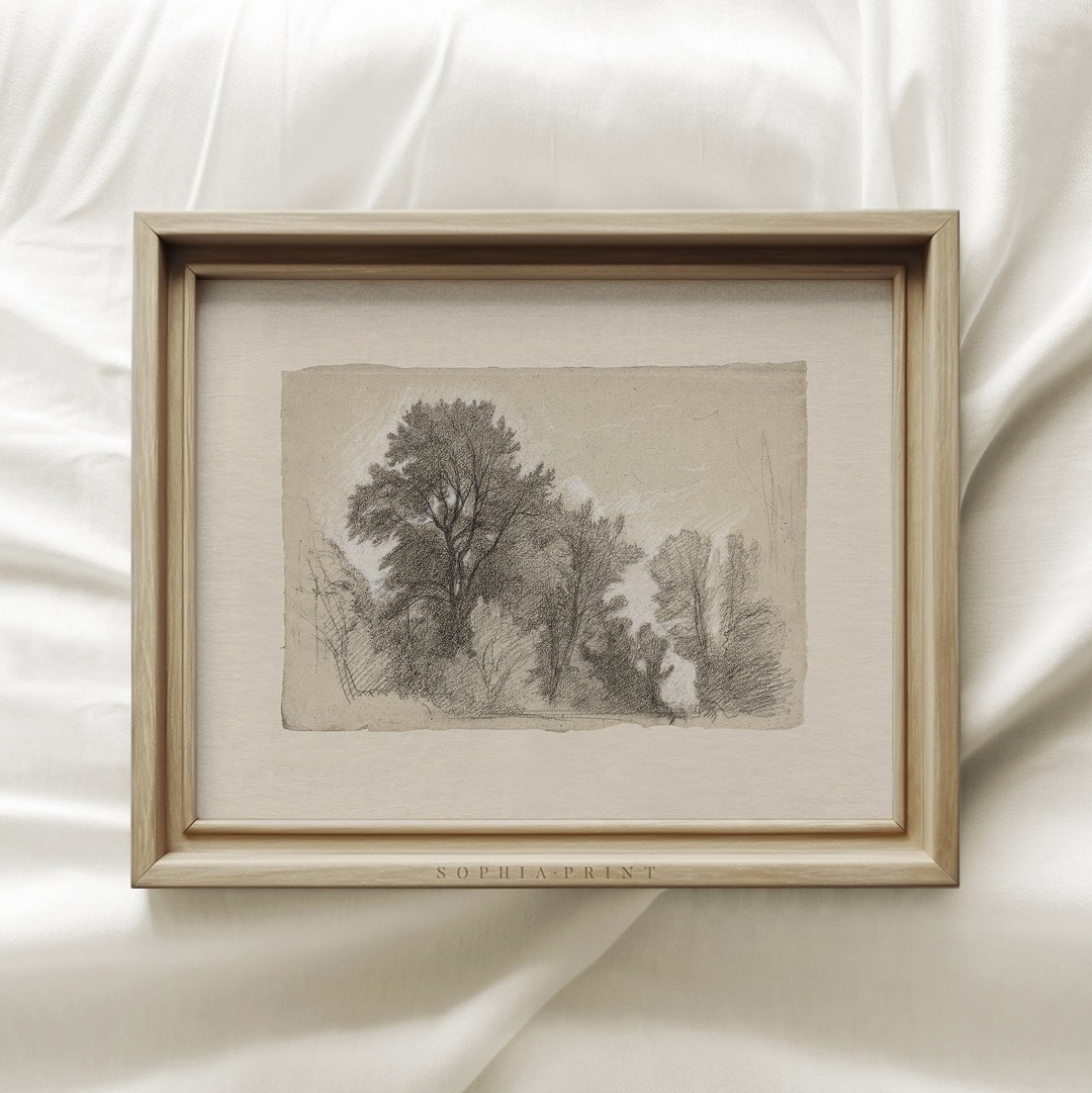 Beige Tree Drawing Print, Antique Neutral Sketch Print, Rustic Tree ...