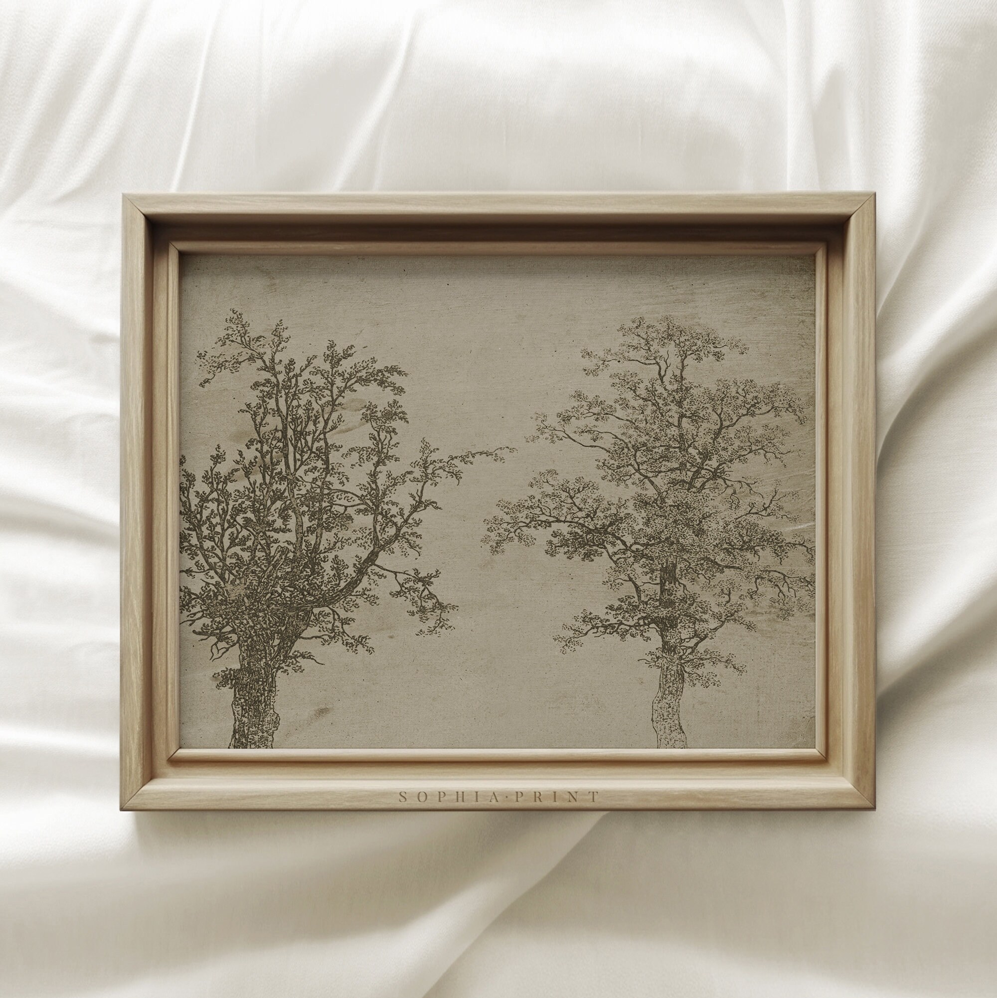 Vintage Tree Ink Drawing, Beige Tone Tree, Rustic Wall Art, Neutral ...