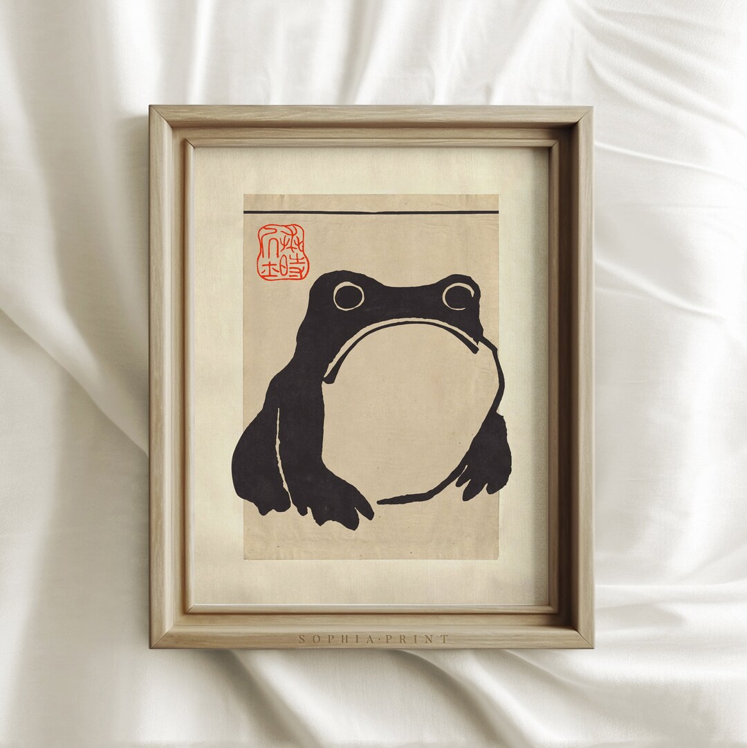 Black Frog Drawing, Animal Art, Cute Frog Draw, Japan Wall Art, Old ...