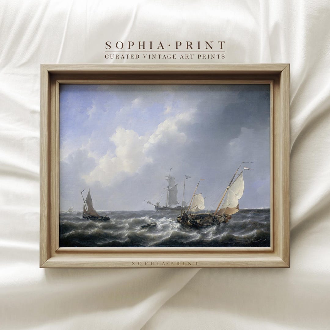 Storm on Sea Painting Print, Seascape and Sailboats Art Print, Sail Art ...