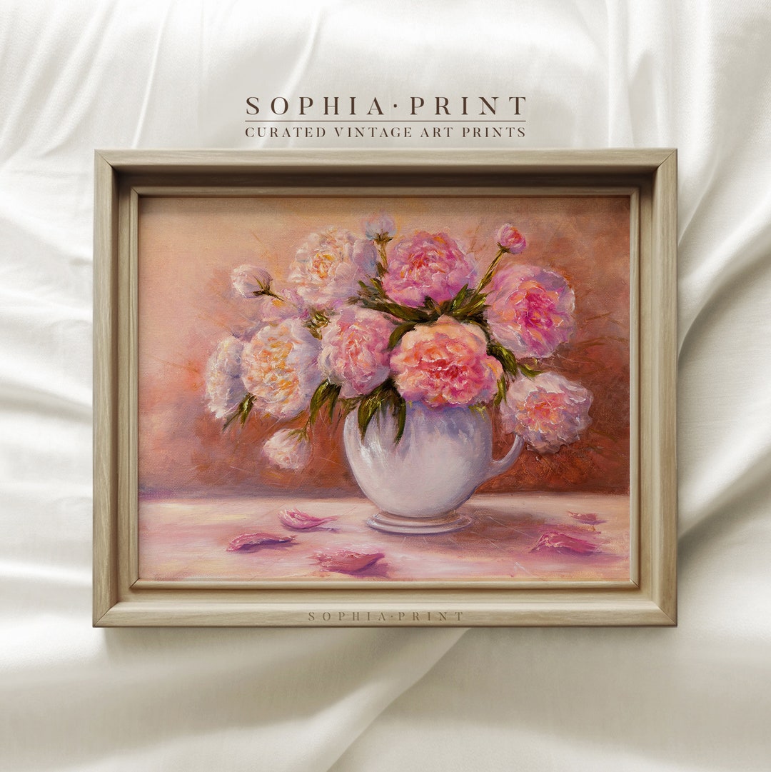 Vintage Rose Prints, Pink Rose Prints, Pink Roses in a Vase, Vintage ...