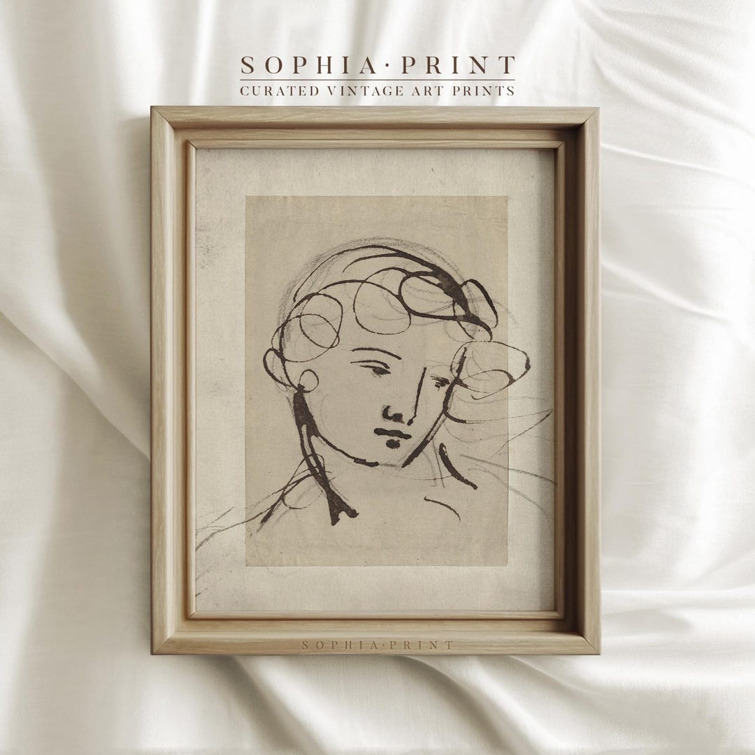 Portrait Sketch Art Print, Girl Drawing Art Print, Modern Art Print ...
