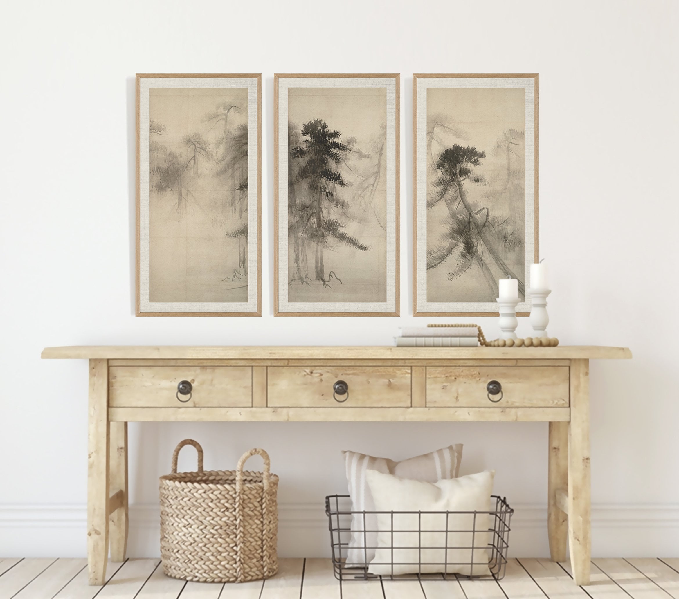 Gallery Wall Art Set of 3 Pine Tree Drawing Rustic Sketch - Etsy