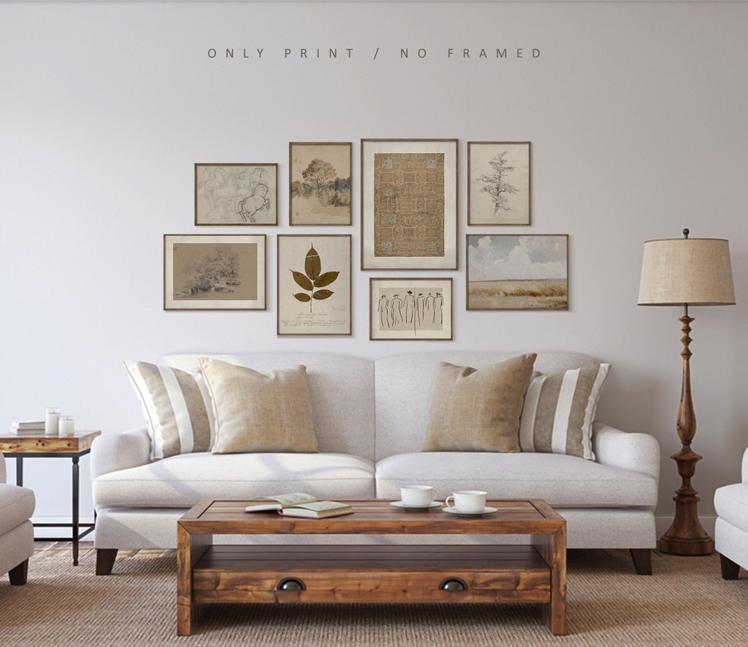 Gallery Wall Set of 8, Vintage Wall Print Set, Neutral Wall Art Set ...