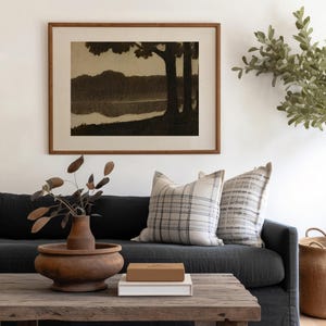 Dark Lakescape and Tree Art Print, Murk Painting Print, Dark Moody ...