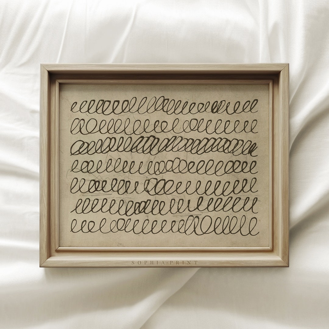 Vintage Inspired Art Print, Scribble Sketch, Beige Scribbles Wall Art ...