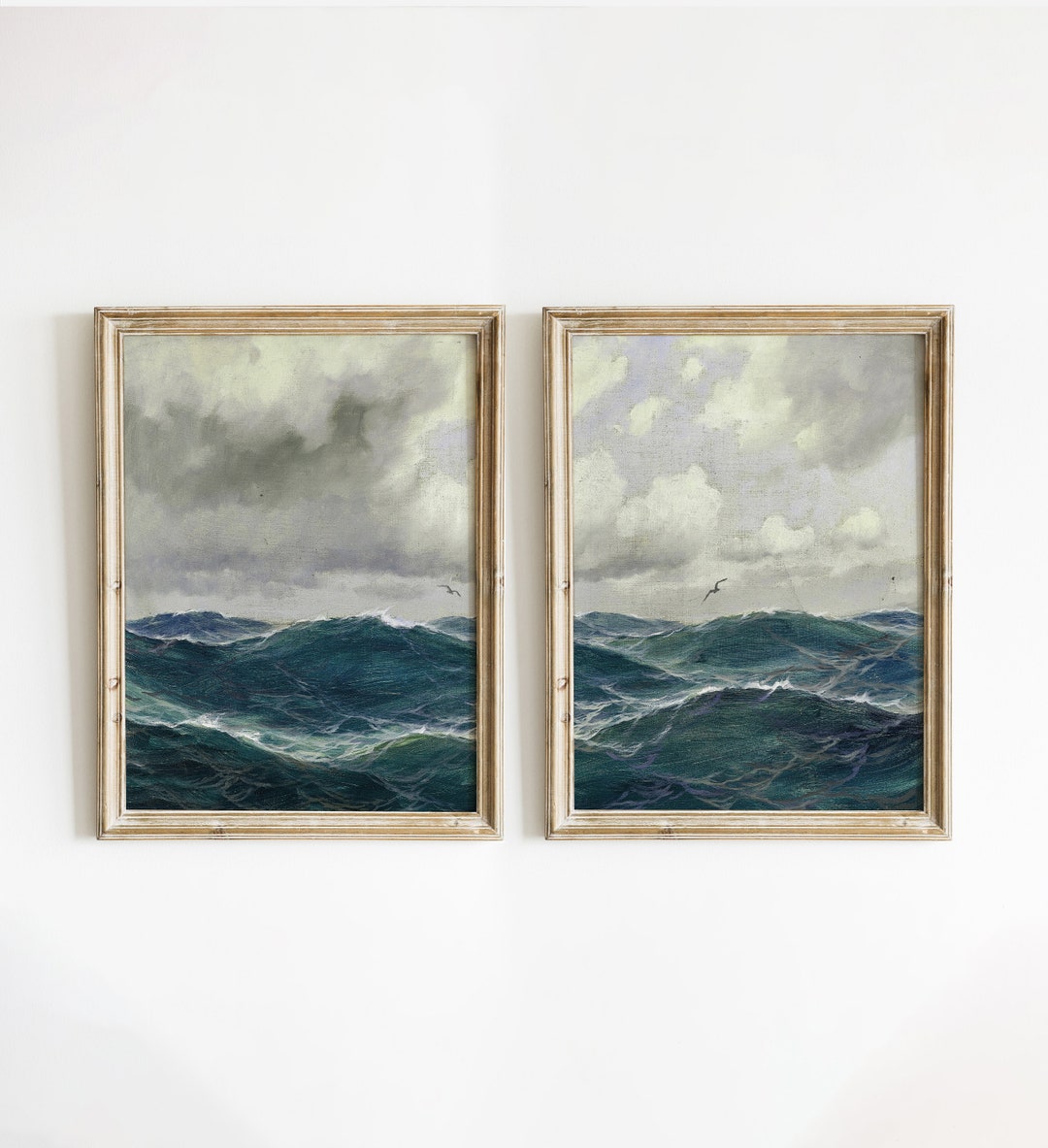 Vintage Seascape Art Print Set of Two, Muted Seascape Print, Moody ...