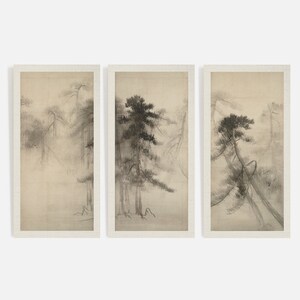 Gallery Wall Art Set of 3, Pine Tree Drawing, Rustic Sketch, Botanical ...