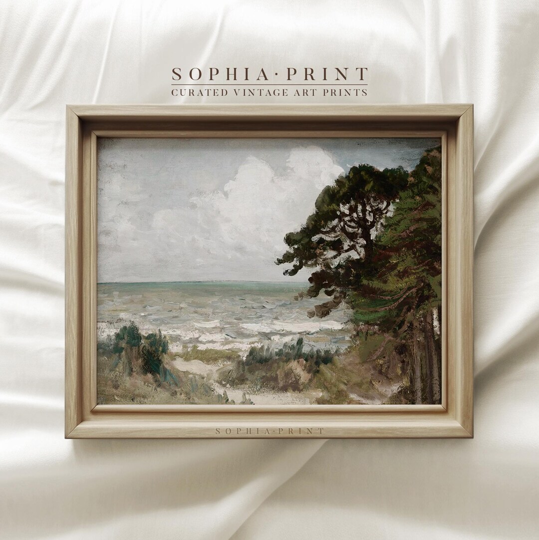 Seaside and Trees Painting Art Print, Shoreline Art Print, Seascape Art ...
