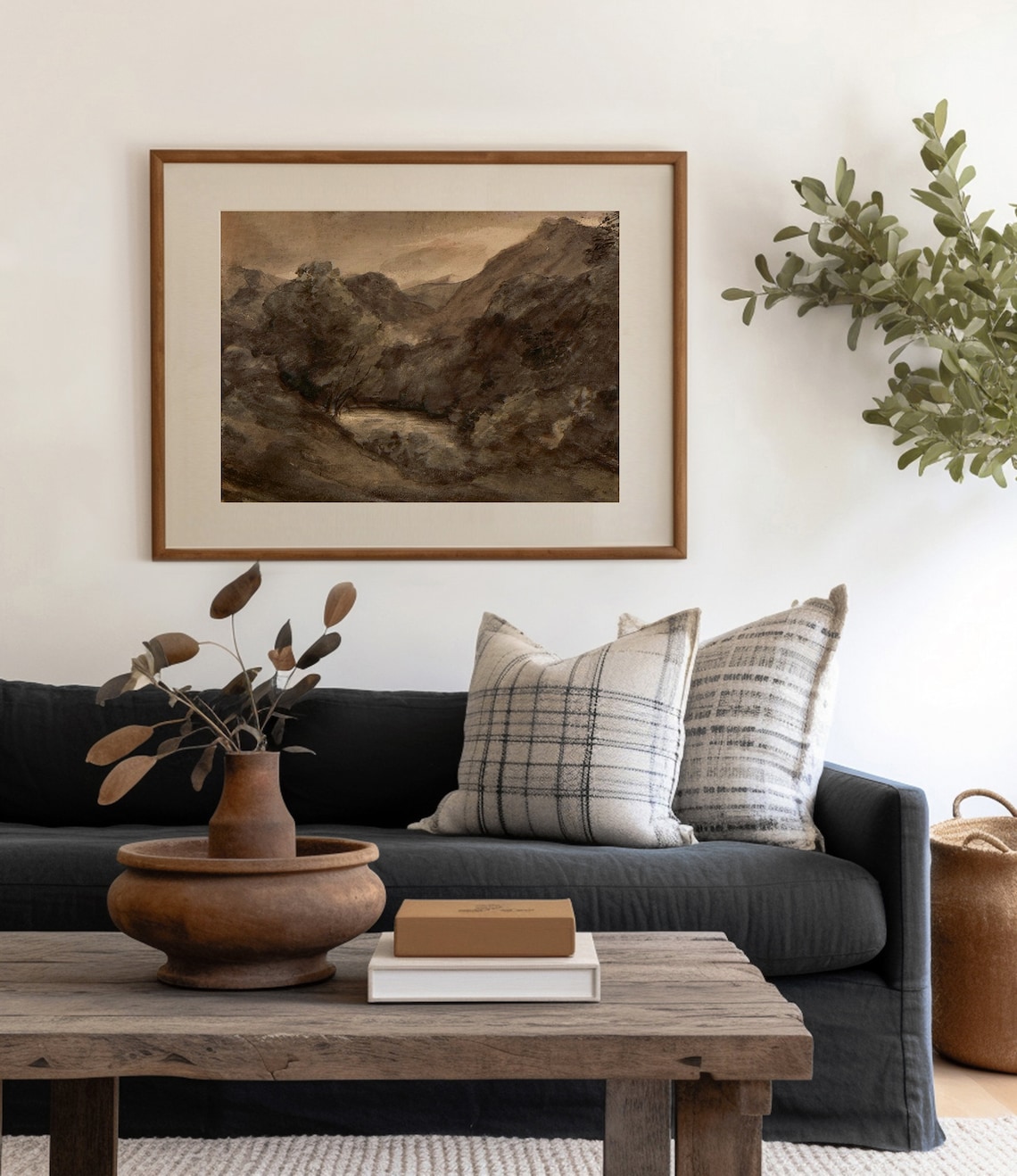 Vintage Brown Landscape Print, Rustic Wall Art, Dark Moody Painting ...
