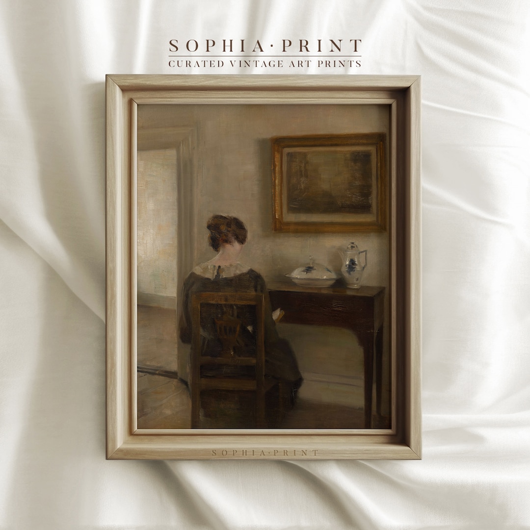 Woman Reading Book Art Print, Woman Portrait Painting Print, Vintage ...