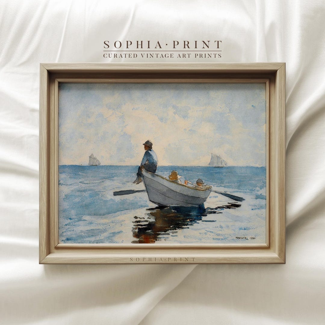 Boatman in Sea Art Print, Waterman Painting Print, Sail Painting Art ...