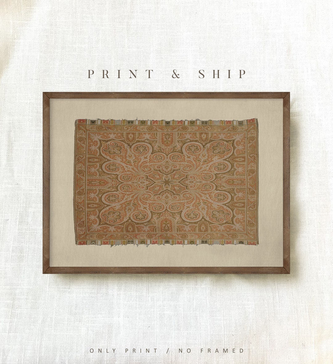 Neutral Tapestry Print, Vintage Textile Art, Antique Rug Pattern Wall ...