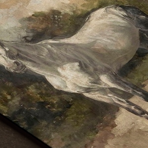 Vintage Horse Print, White Horse Oil Painting, Animal Wall Art, Farmhouse Wall Decor, Physical ...