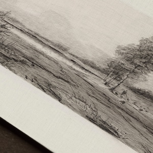 Vintage Landscape Drawing Print, Elegant Sketch Wall Art, Country Wall ...