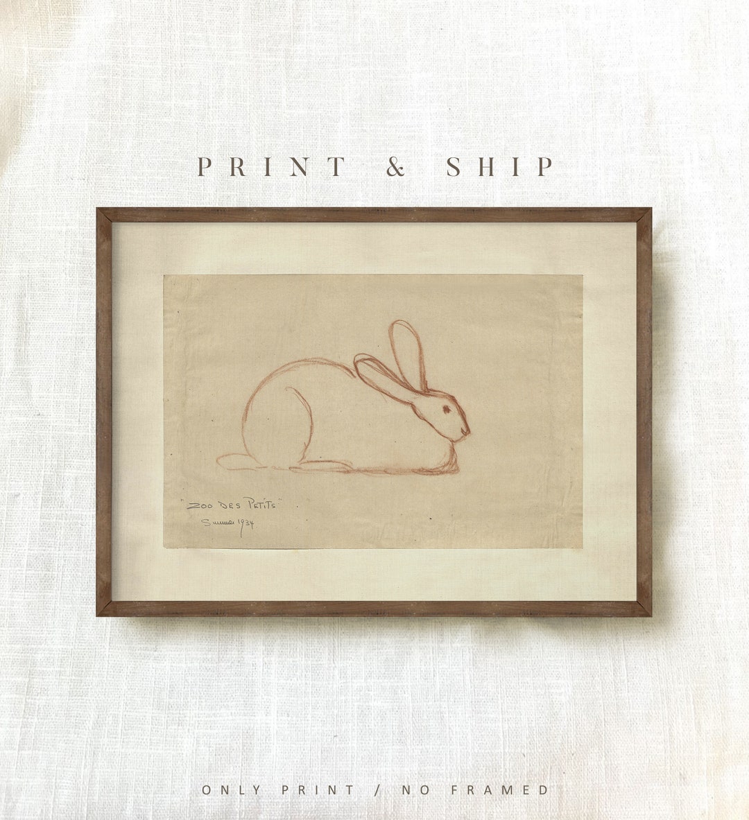 Vintage Rabbit Drawing Wall Art, Rabbit Print Nursery, Bunny Sketch Art ...