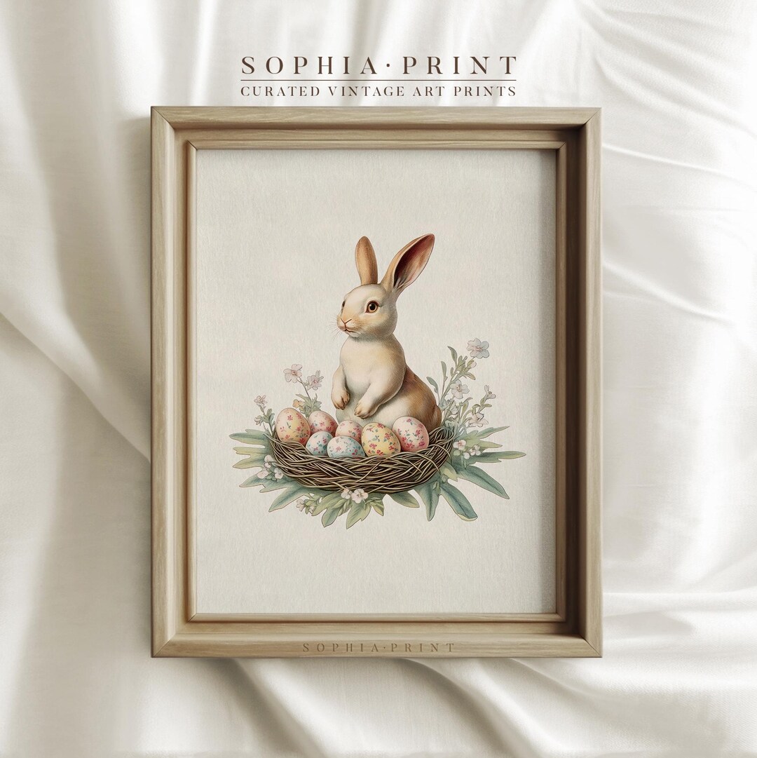 Easter Painting Art Print, Rabbit and Egg Art Print, Light Tones ...