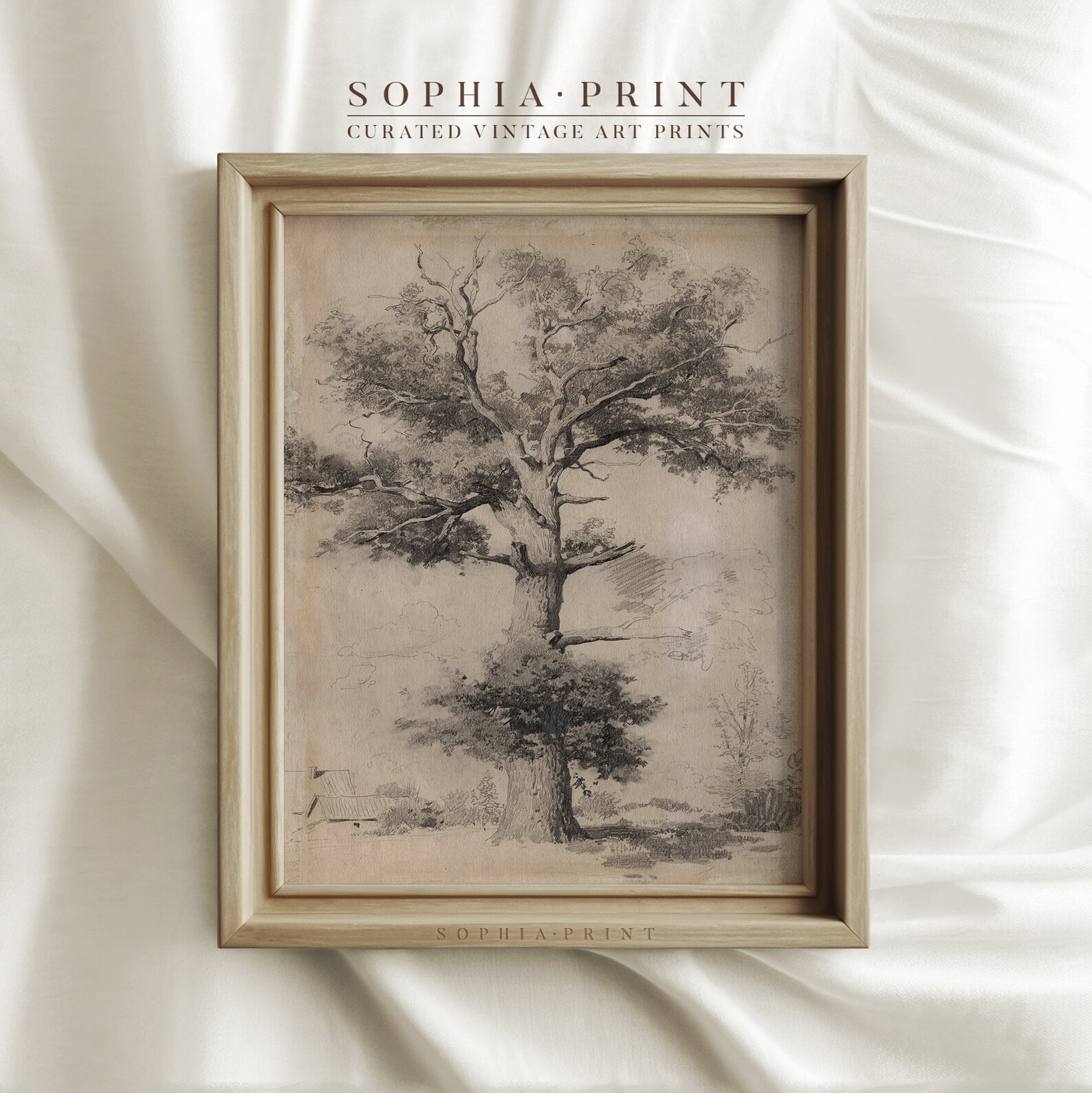 Vintage Tree Drawing Print, Tree Sketch Print, Rustic Moody Home Decor ...