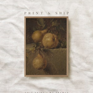 Rustic Kitchen Still Life, Moody Pear Wall Art, Vintage Pear Painting ...