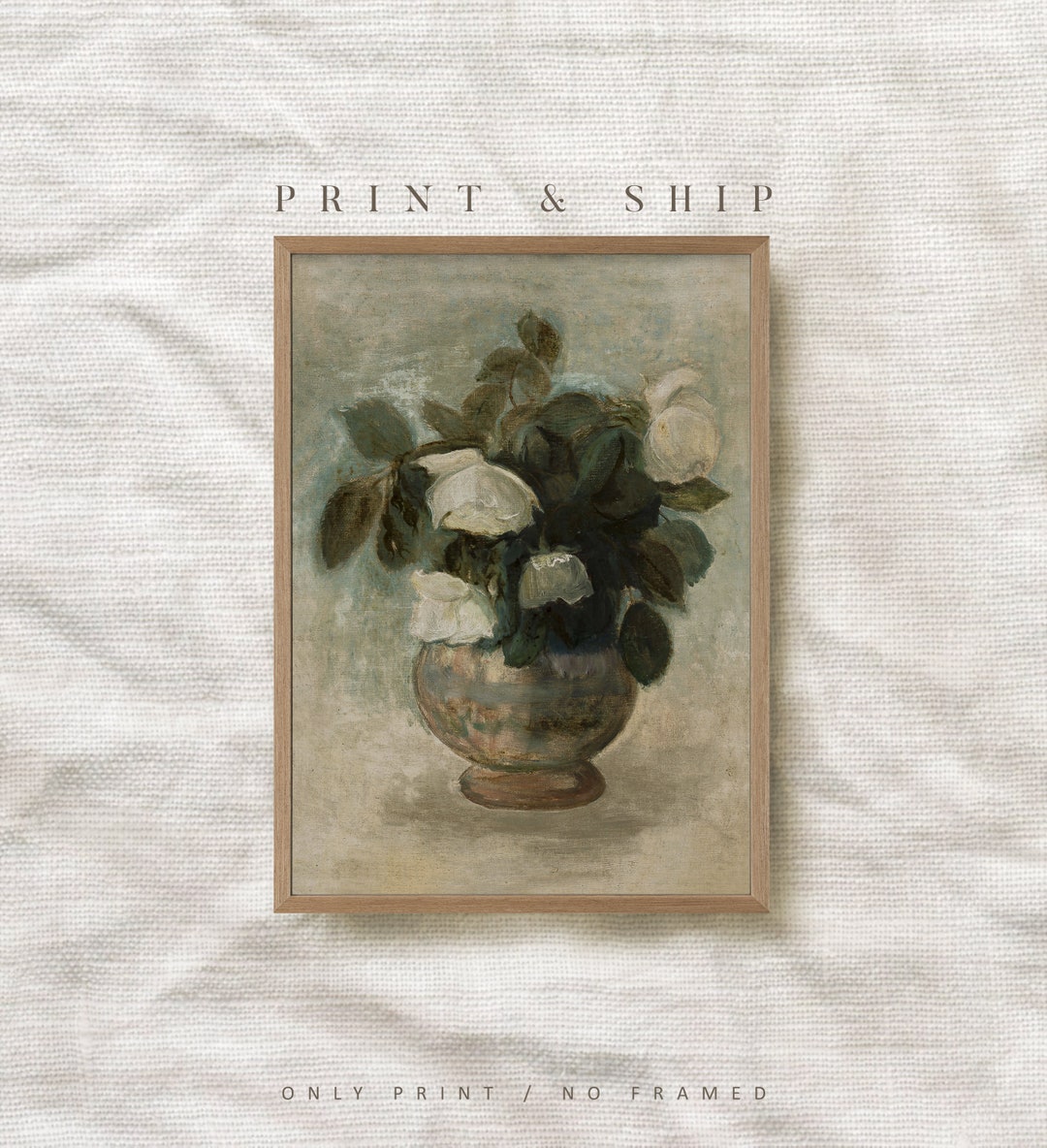 Still Life White Roses Print, Oil Painting Art Prints, Neutral Flower ...