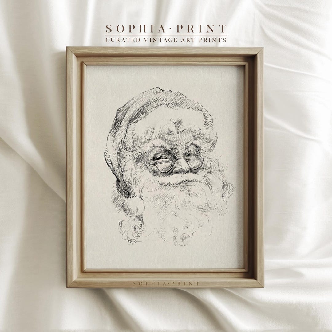 Santa Claus Sketch Art, Father Christmas Drawing Art Print, Christmas ...