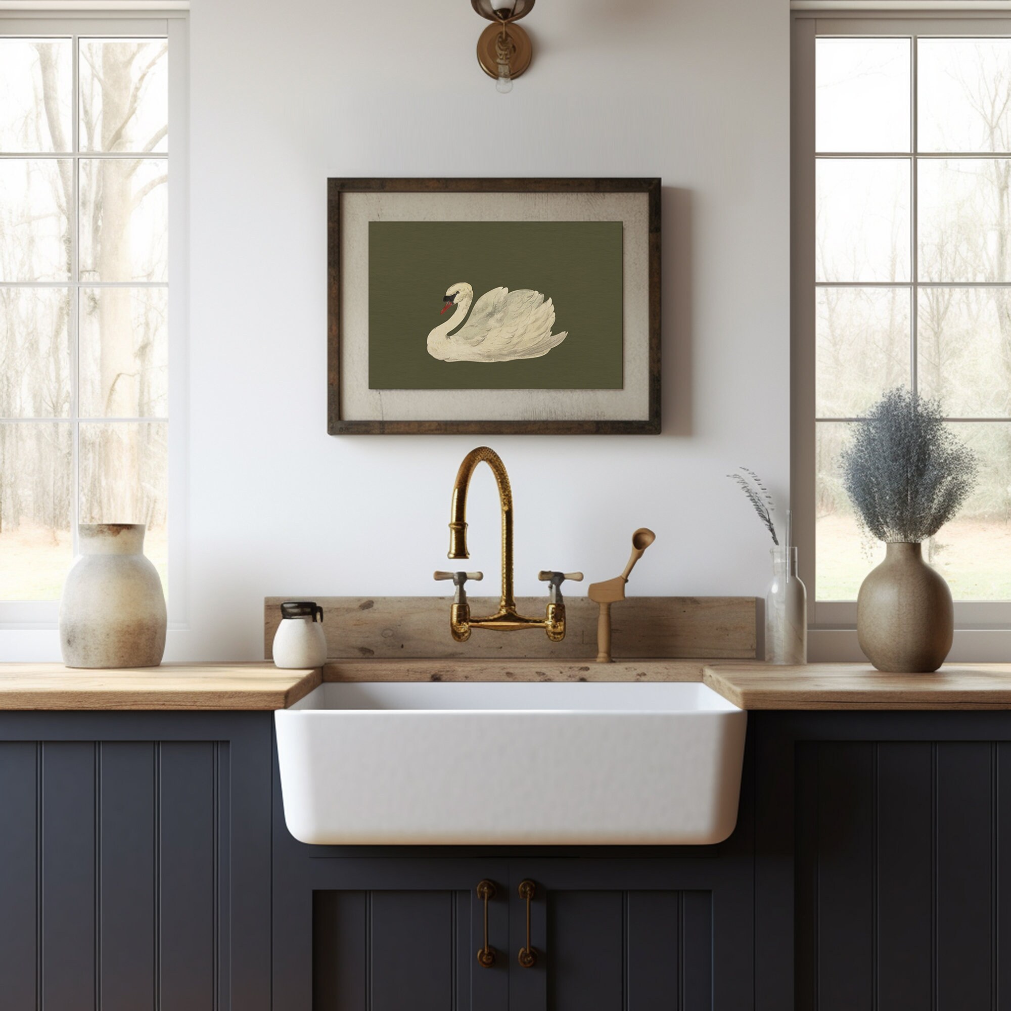 Vintage Green Swan Art, Sage Green Swan Wall Art, Girls Room Decor ...