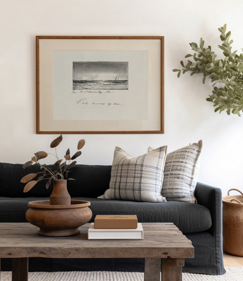 Vintage Sketch Art Print, Seascape Sketch ART, Landscape Drawing Print ...
