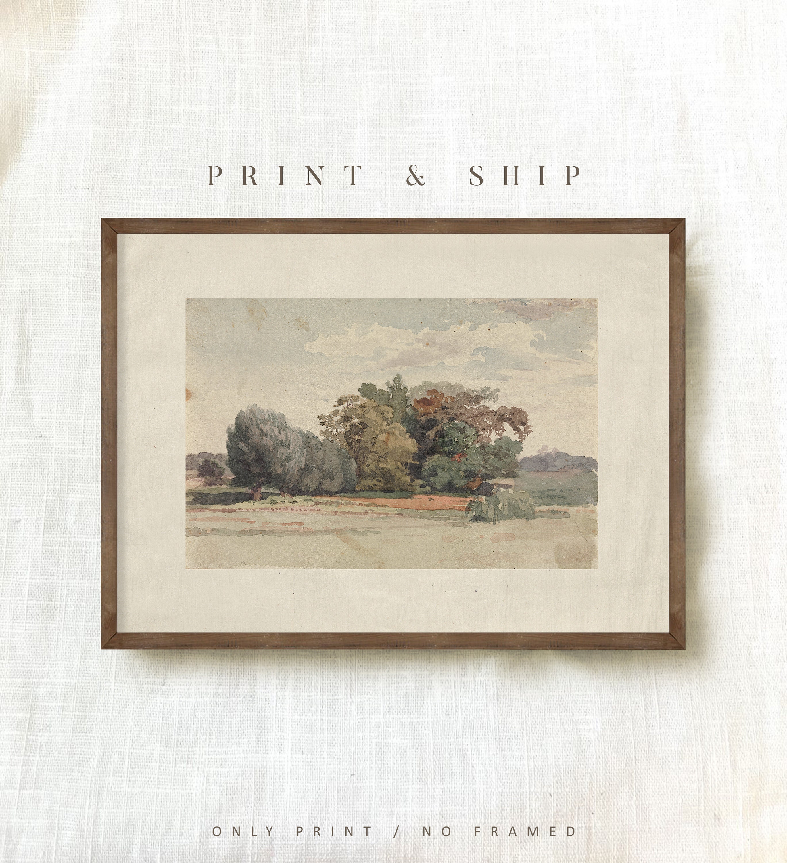Landscape Prints, Watercolor Painting Art, Vintage Meadow Painting ...