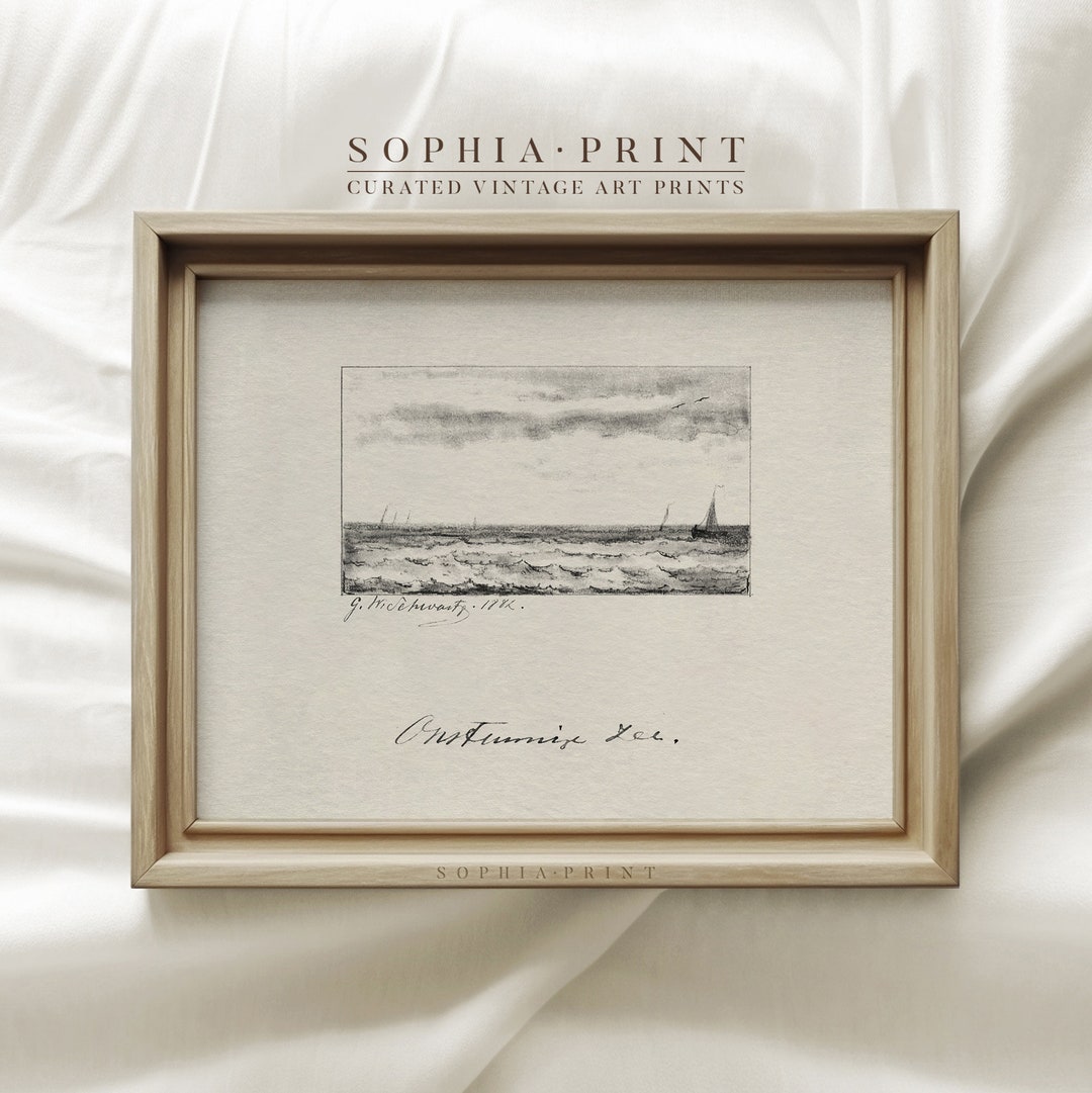 Written Drawing Print, Seascape Sketch Art Print, Vintage Written ...