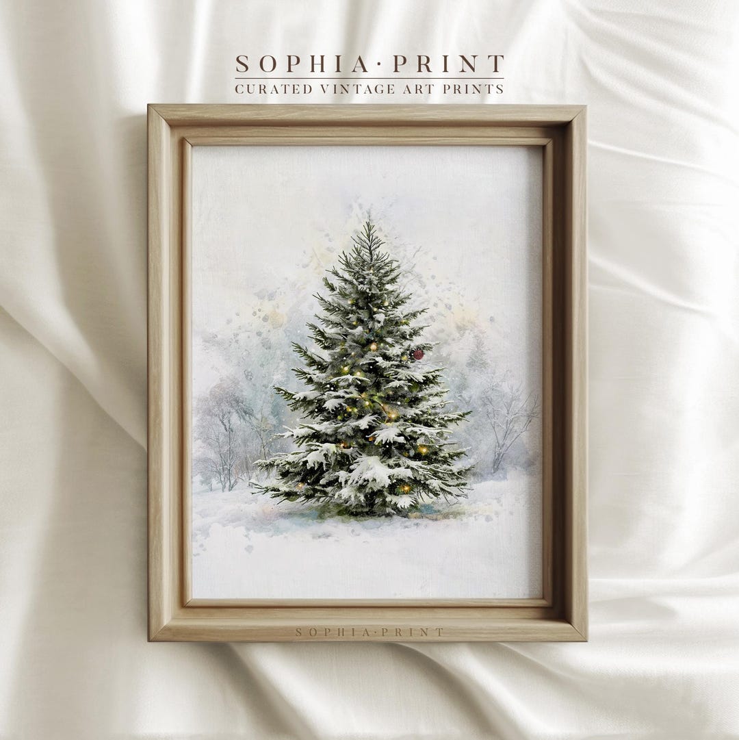 Pine Tree and Christmas Day Art Print, Christmas Art Print, Pine Tree ...