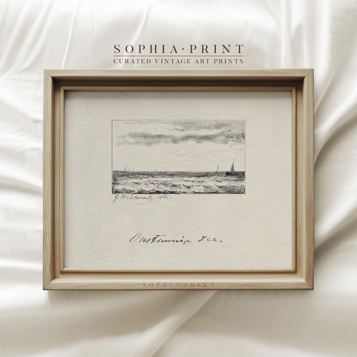 Sketch Set of Two, Seascape Drawing Art Print, Sail and Sea Sketch Art ...