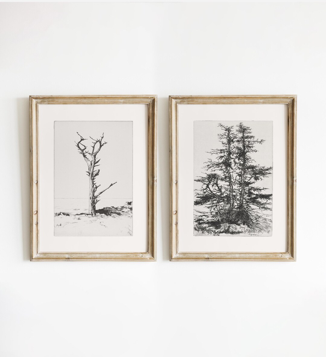 Tree Sketch Set of 2, Nature Drawing Art Print, Rural Sketch Art Print ...