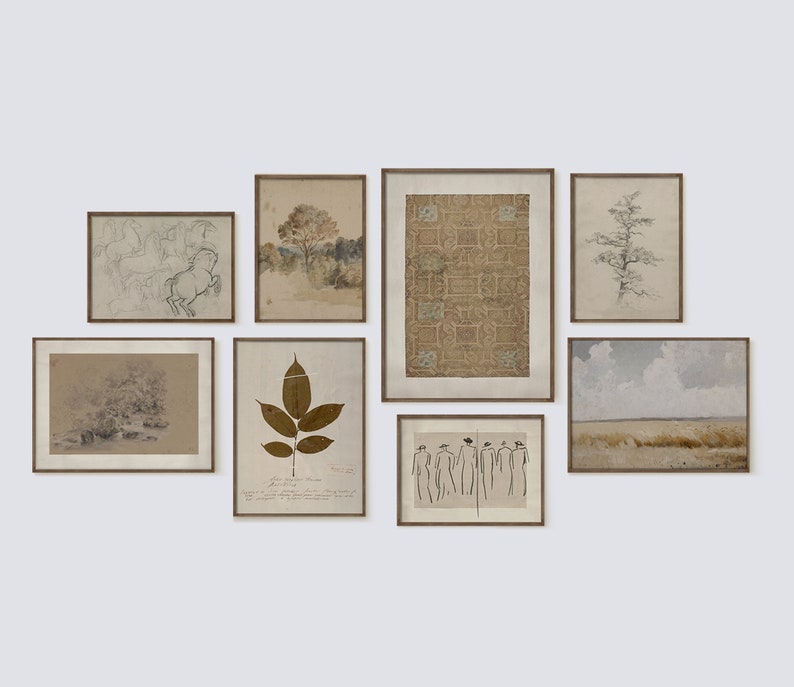 Gallery Wall Set of 8, Vintage Wall Print Set, Neutral Wall Art Set ...
