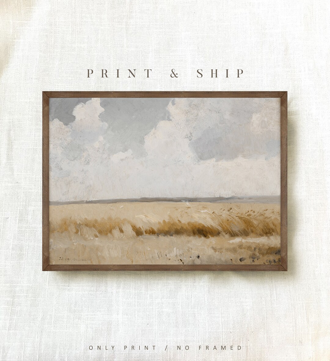 Landscape Art PRINTED, Hay Field Painting, Antique Wall Art, Farmhouse ...