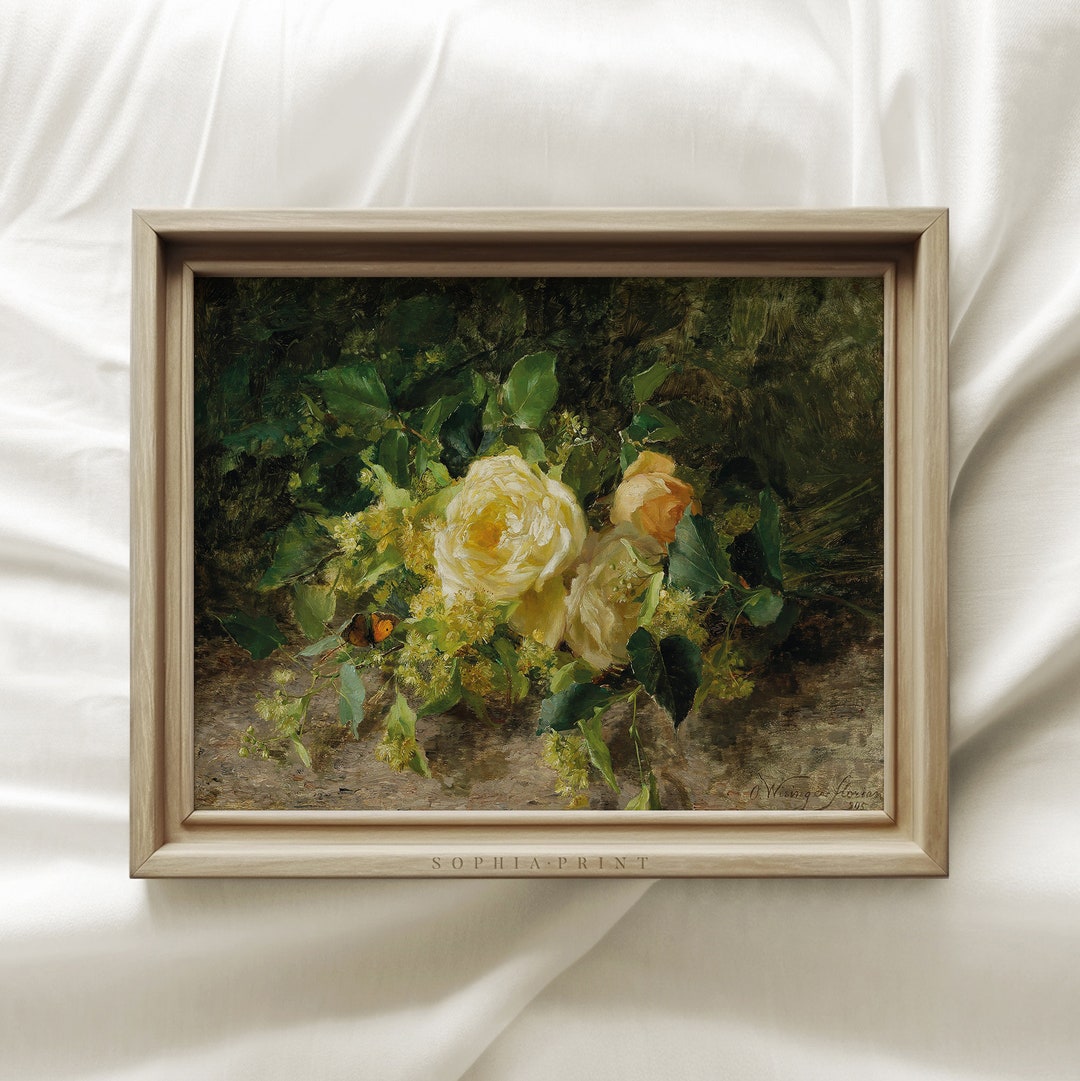 Rustic Yellow Rose Wall Art, Rose and Butterfly, Shining Rose ...