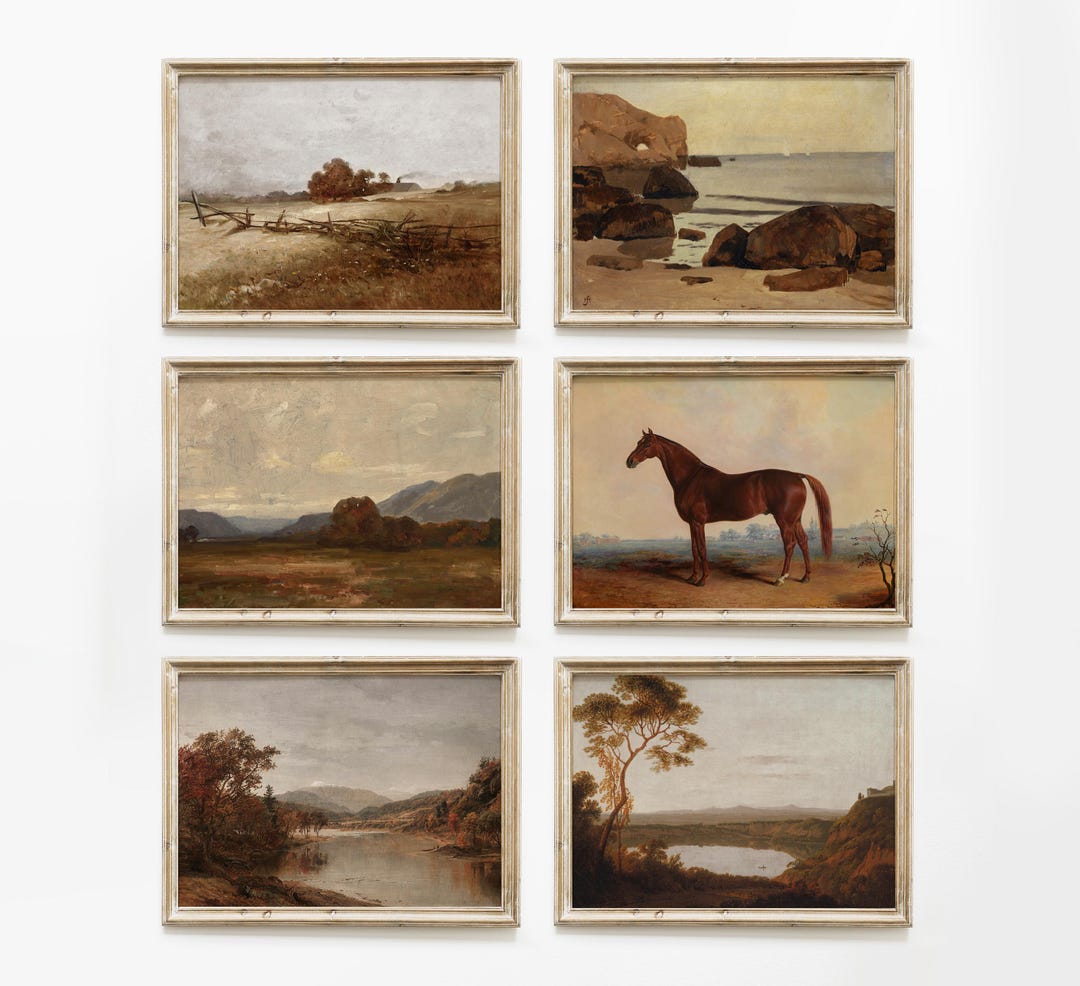 Rustic Set of Six Print, Rural Art Print, Horse Art Print, Animal and ...