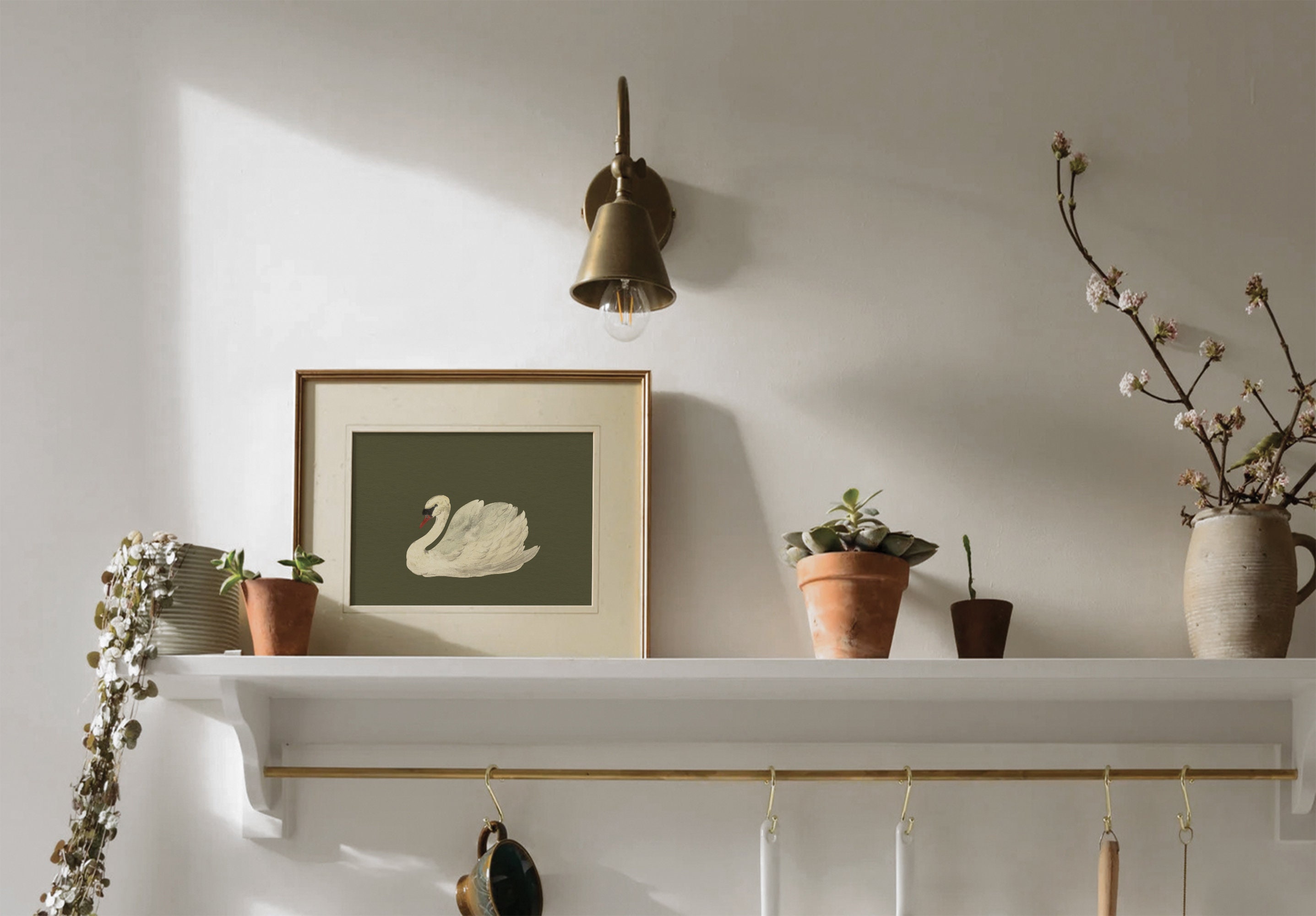 Vintage Green Swan Art, Sage Green Swan Wall Art, Girls Room Decor ...
