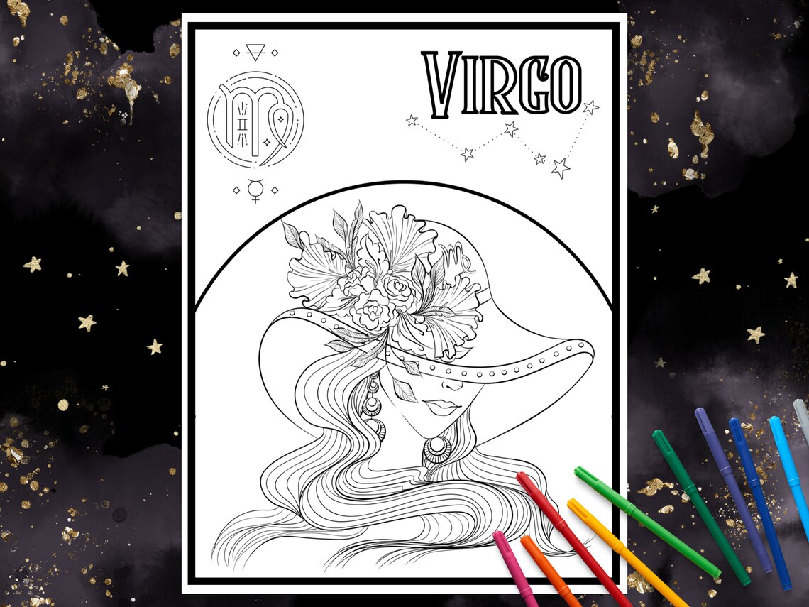 Zodiac Astrology Virgo Printable Coloring Page for Teens and | Etsy