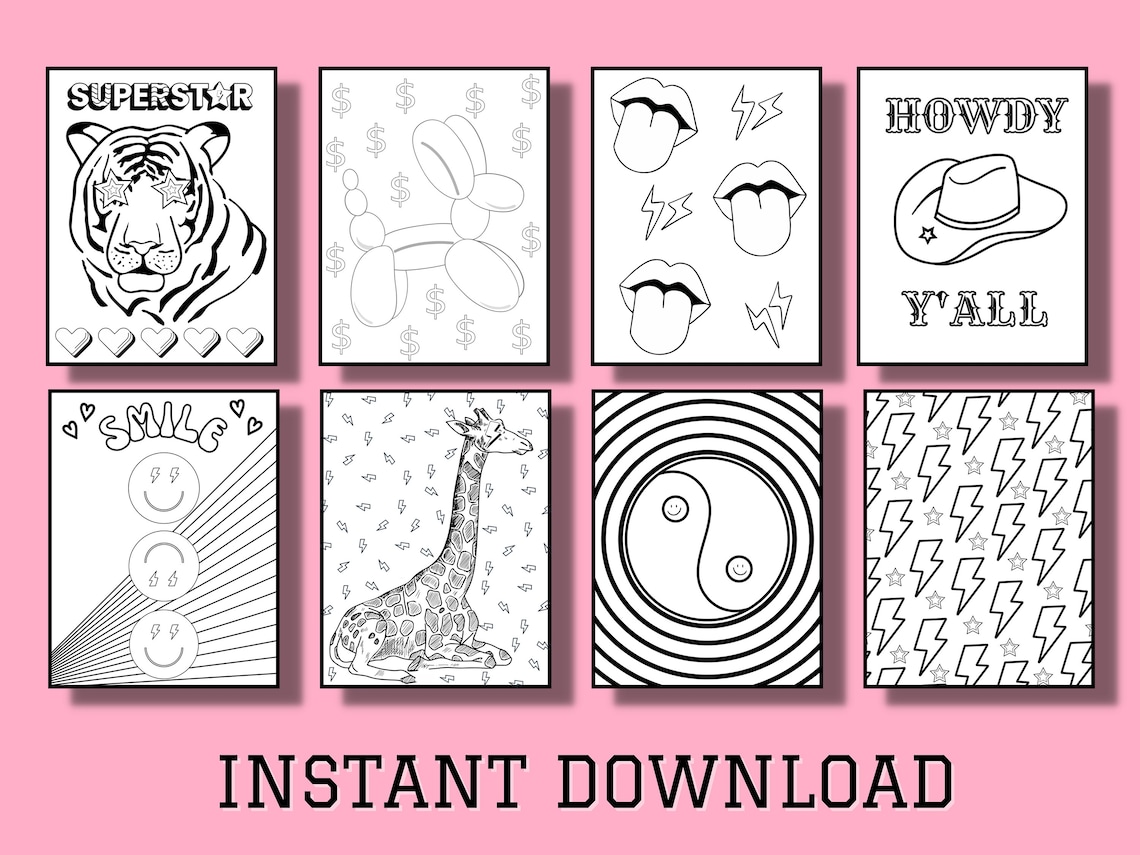 Preppy Coloring Pages, Aesthetic Coloring Pages Printable, Easy, PDF ...