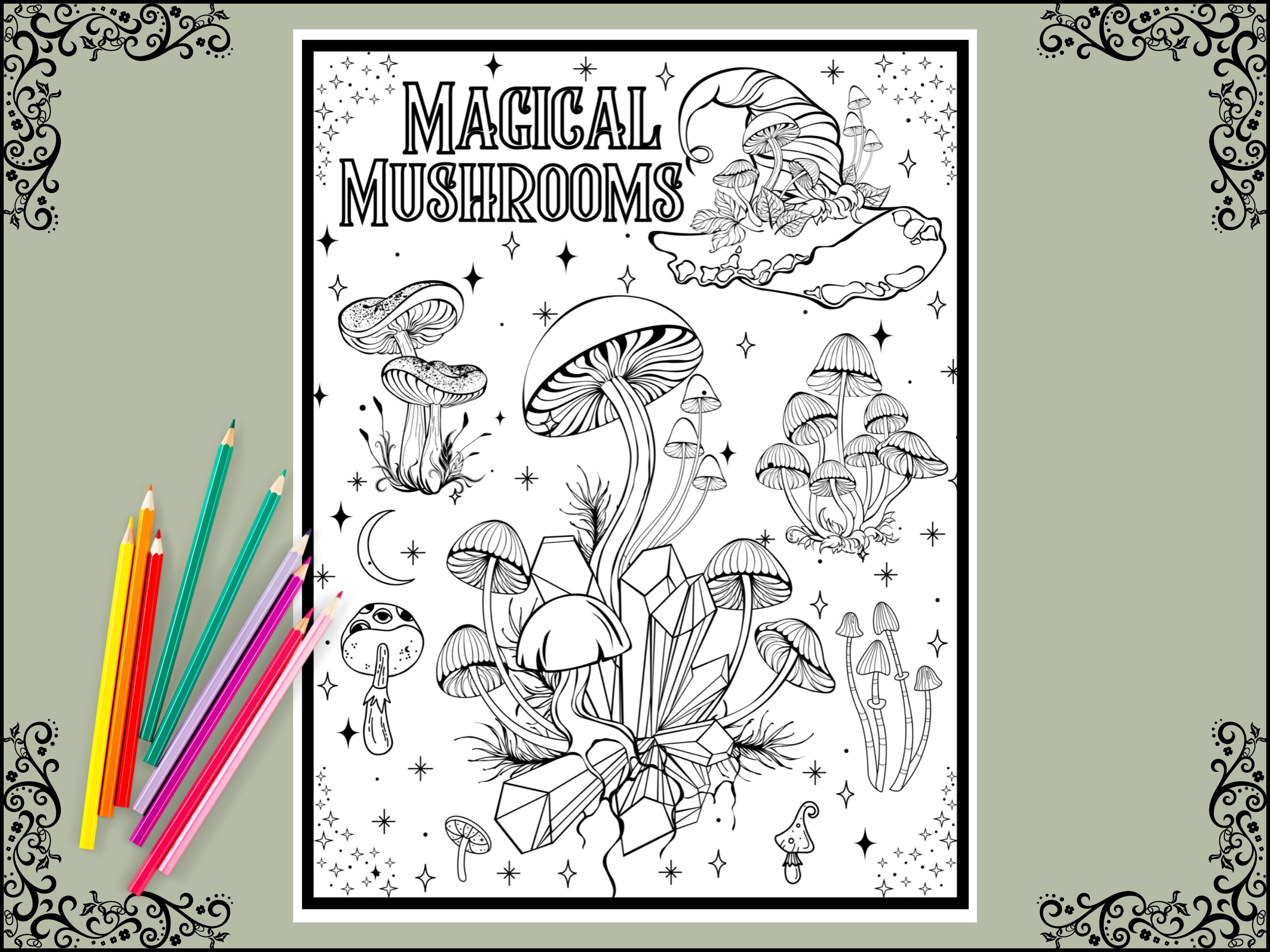 Magical Mushroom Printable Coloring Page, Witchy Adult Coloring Sheet ...