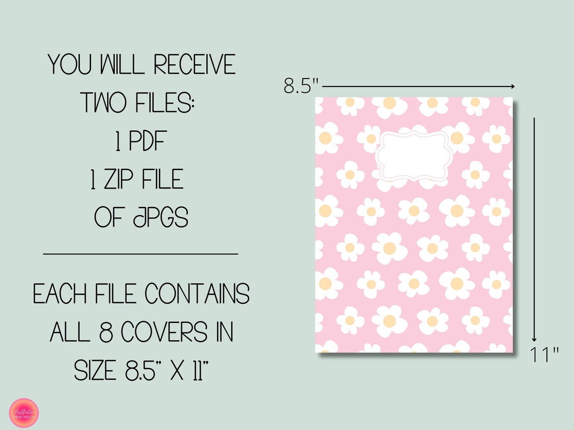 Daisy Flower Aesthetic Binder Covers, Binder Cover Template, Printable ...