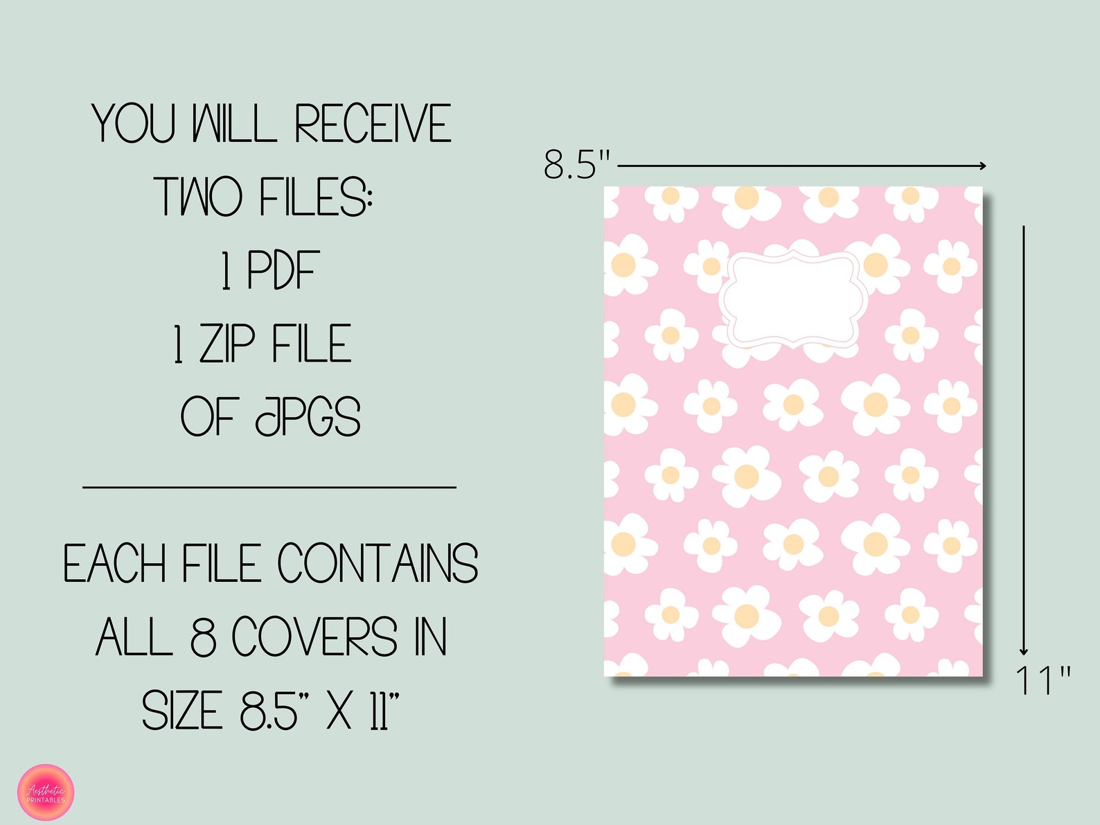 Daisy Flower Aesthetic Binder Covers, Binder Cover Template, Printable ...