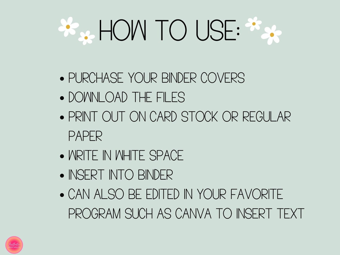 Daisy Flower Aesthetic Binder Covers, Binder Cover Template, Printable ...