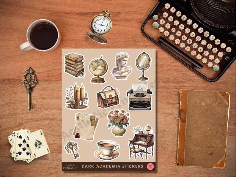 Dark Academia Journal Stickers Printable Sticker Sheet - Etsy
