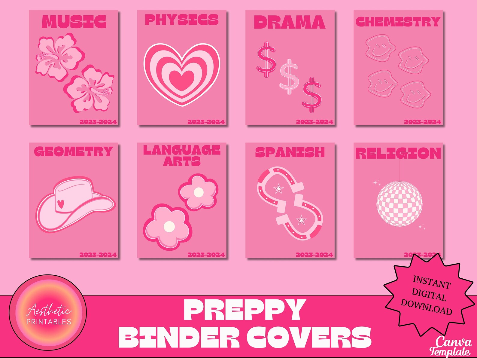 Preppy Binder Covers, Editable, Printable, Aesthetic Binder Covers ...